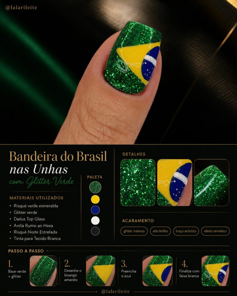Tutorial de bandeira do Brasil nas unhas com glitter verde – LARISSA ...